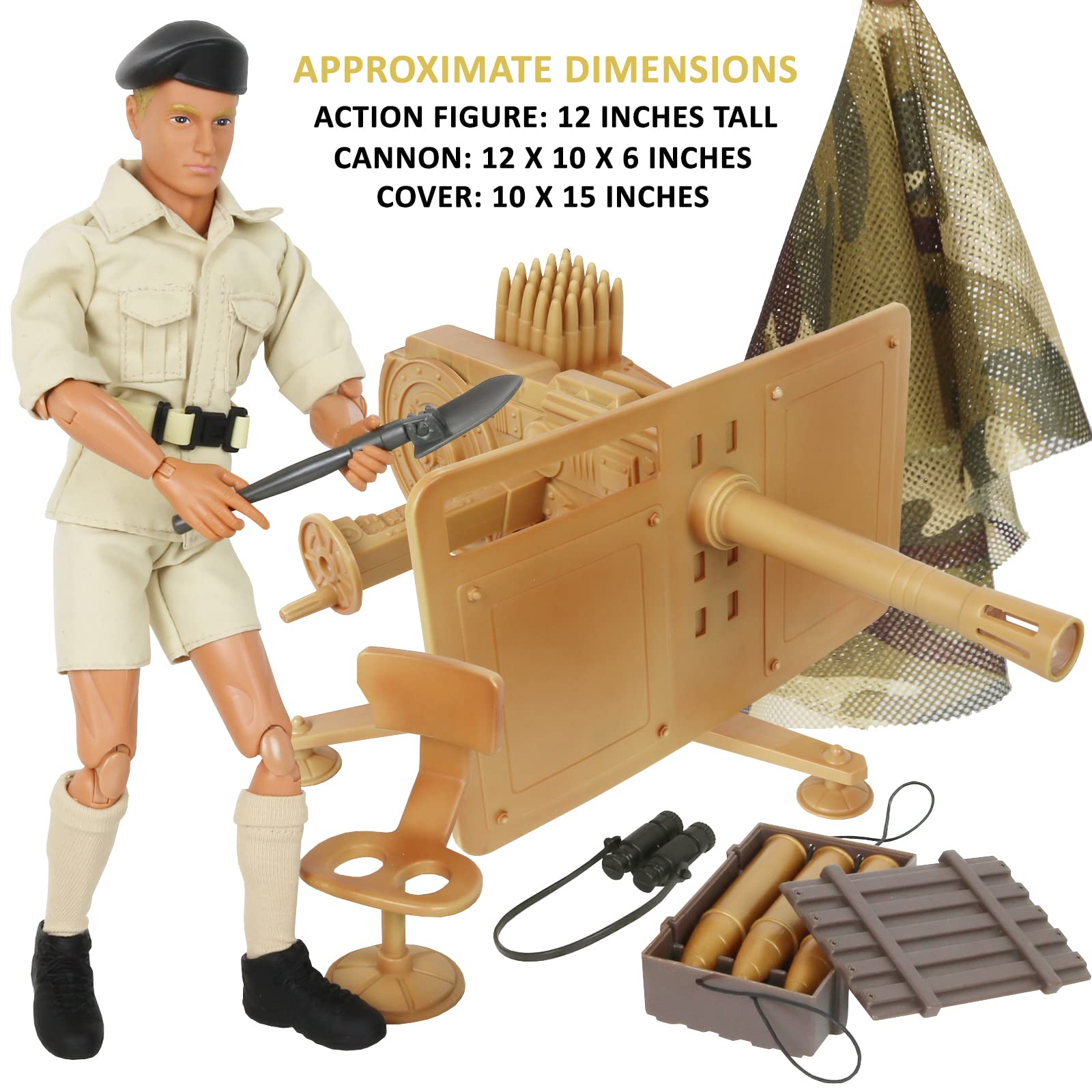 Click N' Play Action Figure WWII Field Gun 5 Piece Set, Military Action Figures and Army Toys for Boys 8-12