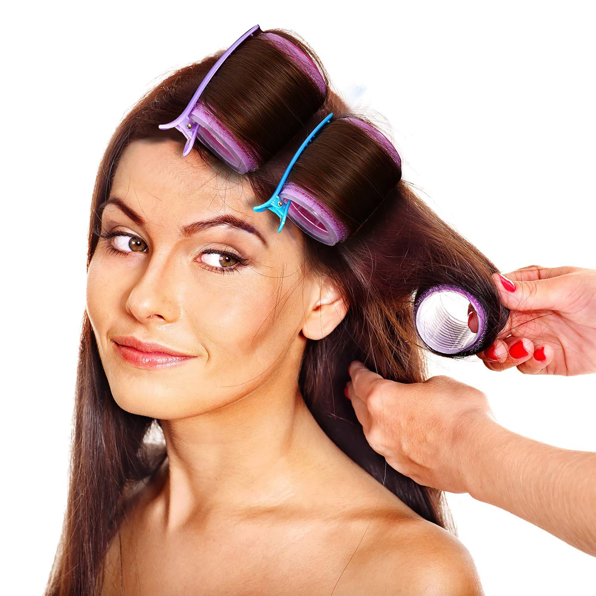 Self Grip Hair Rollers Set, Self Holding Rollers and Multicolor Plastic Duck Teeth Bows Hair Clips Hairdressing Curlers for Women, Men and Kids (44 mm, 36 mm, 25 mm, 48 Pieces)
