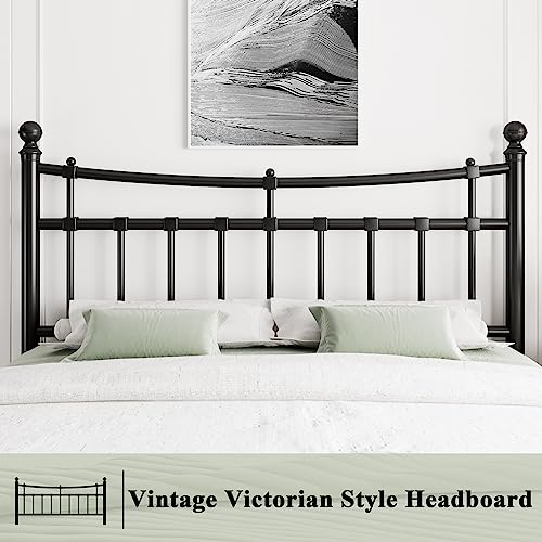 iPormis Metal Queen Bed Frame with Iron-Art Headboard, Heavy Duty Metal Platform Bed Frame with 14 Steel Slats Support, No Box Spring Needed, Noise-Free, Easy Assembly, Queen
