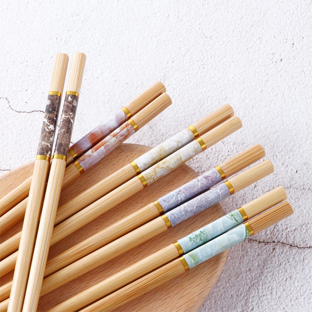 5 Pairs Natural Bamboo Chopsticks Reusable, Long Lightweight Wood Chopstick For Sushi Rice, Dishwasher Safe,For Restaurant Eating Cooking (green)