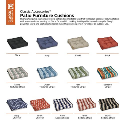 Classic Accessories Water-Resistant Square Patio Seat Cushions, 19 x 19 x 5 Inch, 2 Pack, Brick, Outdoor Seat Cushions