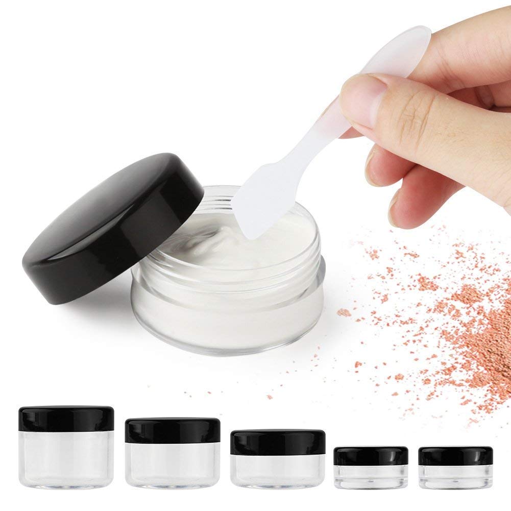 Onwon 10 Pieces Empty Clear Plastic Makeup Sample Containers with 2 Pieces Mini Spatula 3/5 / 10/15 / 20 Gram Size Cosmetic Pot Jars with Screw Cap Lids