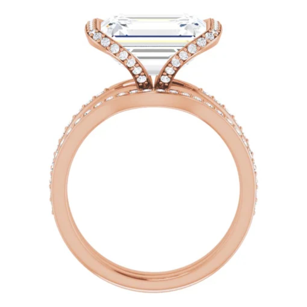 5 CT Emerald Cut Engagement Ring Set for Women Moissanite Ring Solitaire Halo Promise 925 Silver 10K/14K/18K Solid Rose Gold Bridal Ring Set (8)