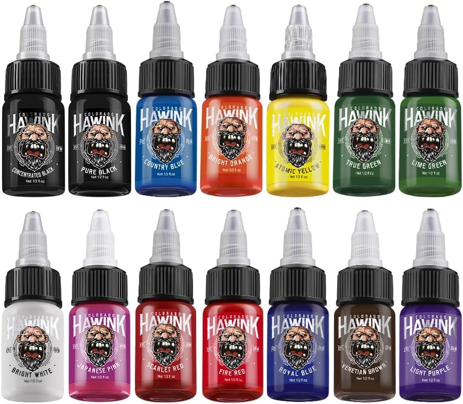 Hawink Tattoo Ink Set 1/2 oz (15ml) Tattoo Supply 14 Colors Pigment Kit Ink USA TI203-15-14