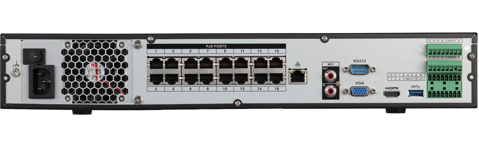 NVR4432-16P-EI 32CH 1.5U NVR 16POE 4K & H.265+ Network Video Recorder 256Mbps, HDMI/VGA, 16ch Alarm, 4SATA OEM No Logo