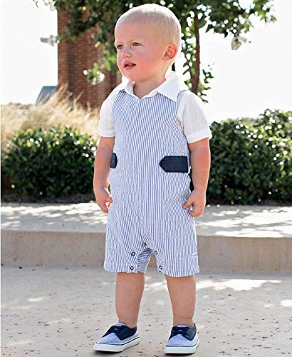 RUGGEDBUTTS® Baby/Toddler Boys White Dobby Short Sleeve Button Up Bodysuit - 18-24m