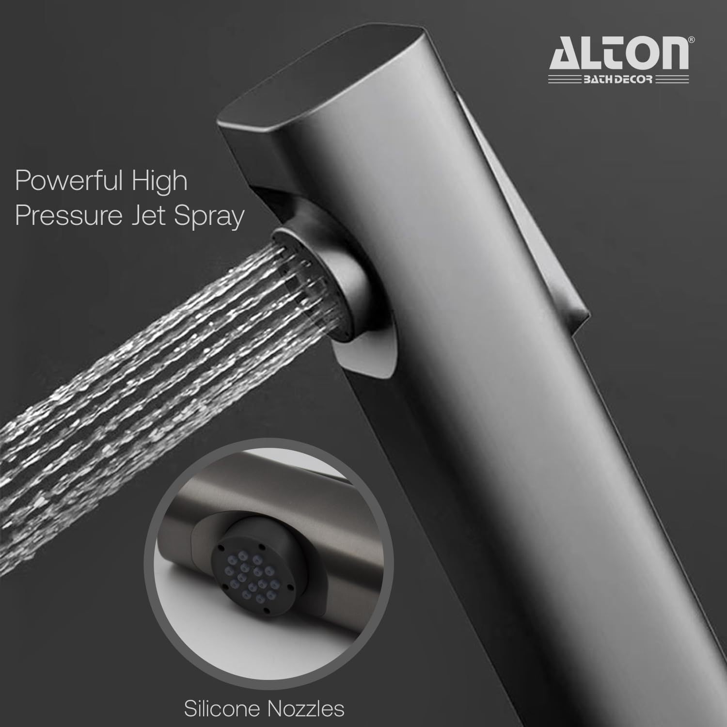 ALTON SHR20855 ABS Health Faucet with SS-304 Grade 1.25 Meter Flexible Hose Pipe and Wall Hook, Grey & Black (Jet Spray for Toilet)