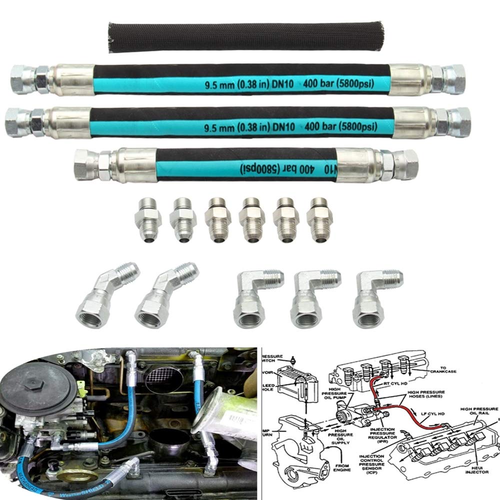 7.3L High Pressure Oil Pump HPOP Hoses Lines Kit & Crossover Engine Oil Pumps Compatible with Ford Powerstroke 1999-2003