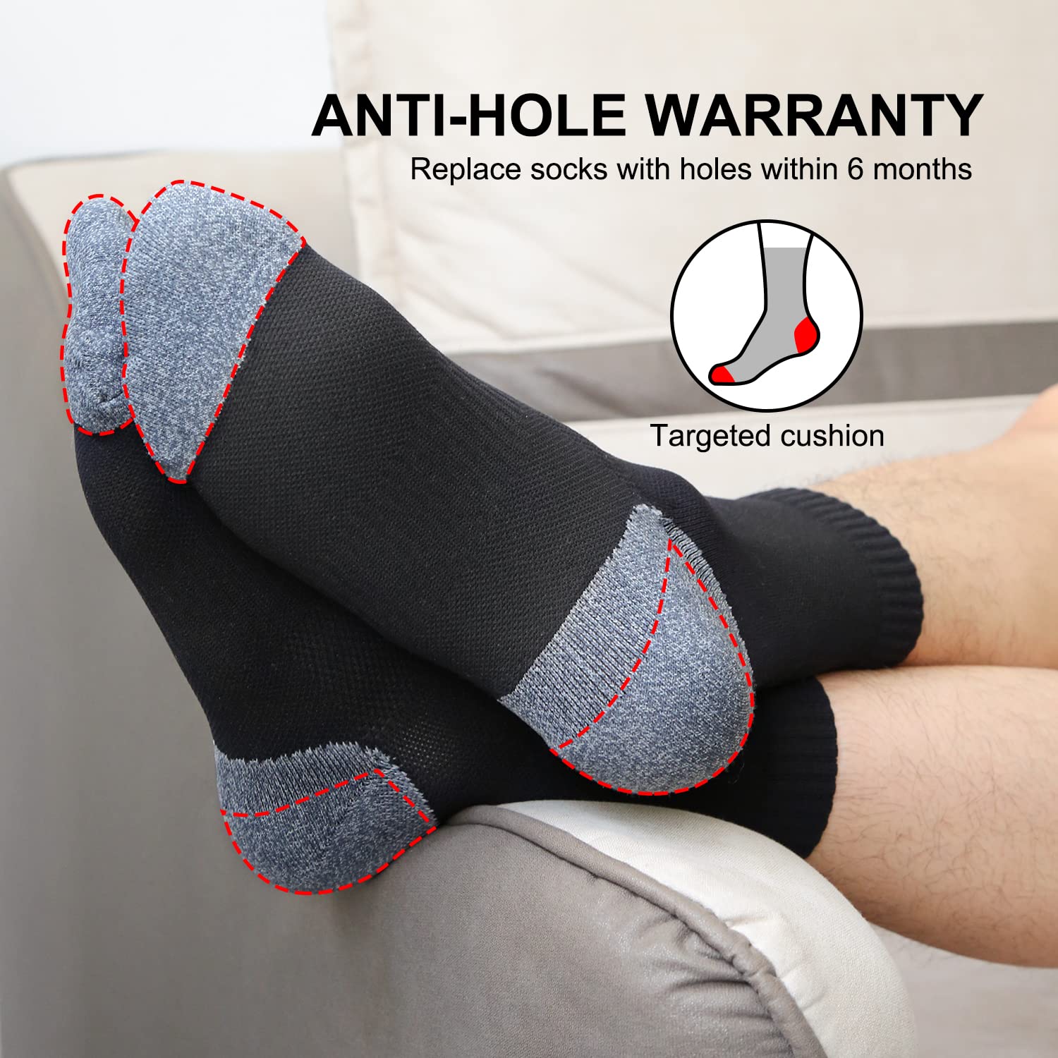 5 Pack Mens Athletic Crew Socks Comfort Fit Quick Dry for Running Working Cycling Training Black 9-12(L)