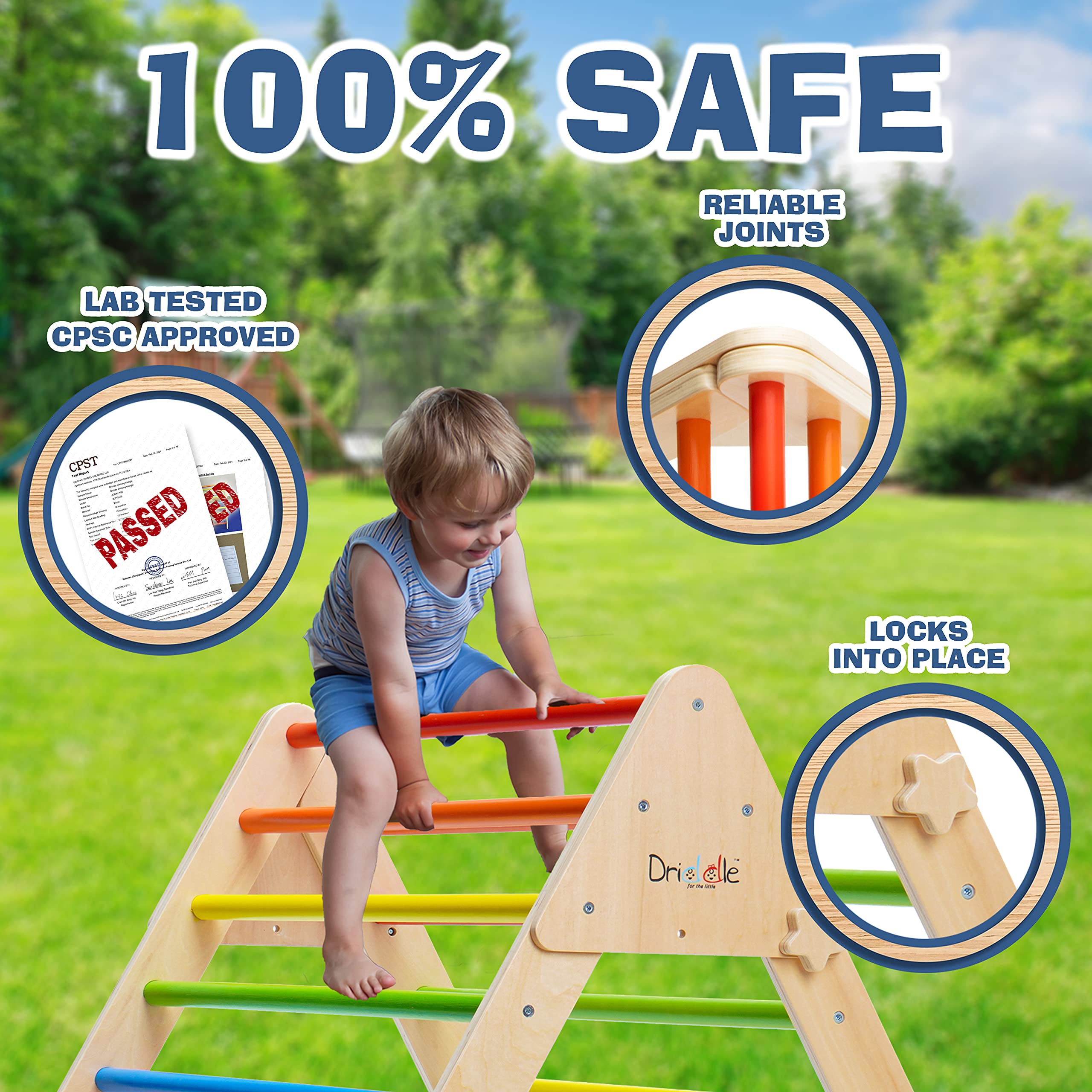 Climbing Triangle with Tent - Wooden Climbing Toys for Toddlers & Baby - X-Large Foldable Colorful Climber Indoor Gym for Kids - 100% Safe - CPSIA Lab Certified - Driddle