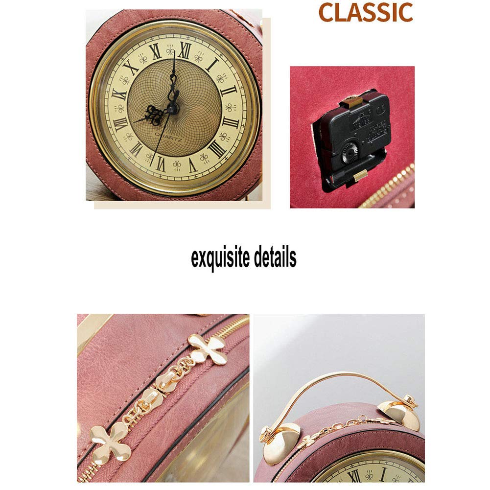 Clock Bag Real Working,Vintage Crossbody Messenger Bag, SteamPunk Style Shape Leather Bag Circular Handbag Chain Shoulder Female bag (Brown)