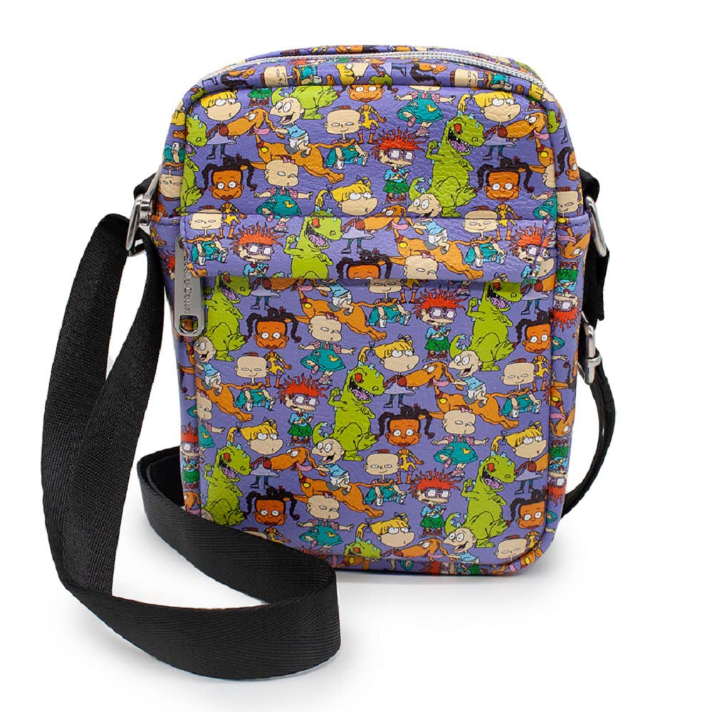 Buckle Down Nickelodeon Bag, Cross Body, Rugrats, Characters Stacked Collage, Purple, Vegan Leather