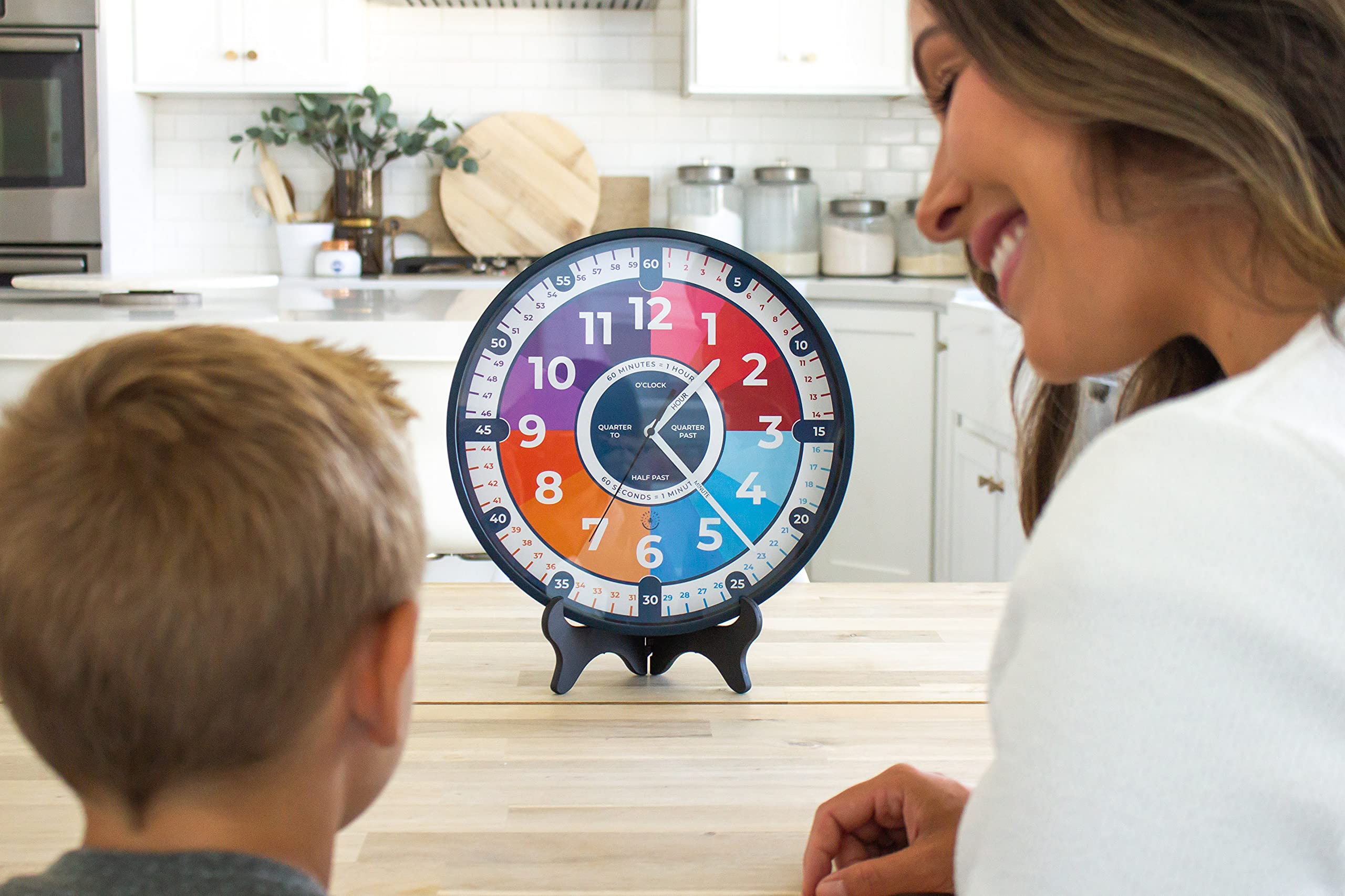 CLOCKTOPUS Kids Learning Clock. Wall Clock Silent with Stand. Analog Clock Telling Time Teaching Clock for Kids. Educational Clock for Kid Playroom Decor, Classroom Clock, Homeschooling Supplies