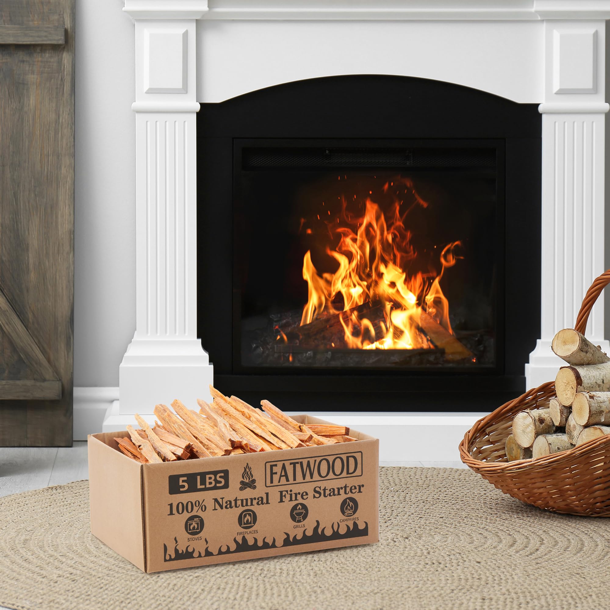 5 lbs Fatwood Fire Starter Sticks, 100% Natural Kindling Firewood Firestarter for Stoves, Pine Wood for Fireplaces, Campfires, Bonfires, Grill