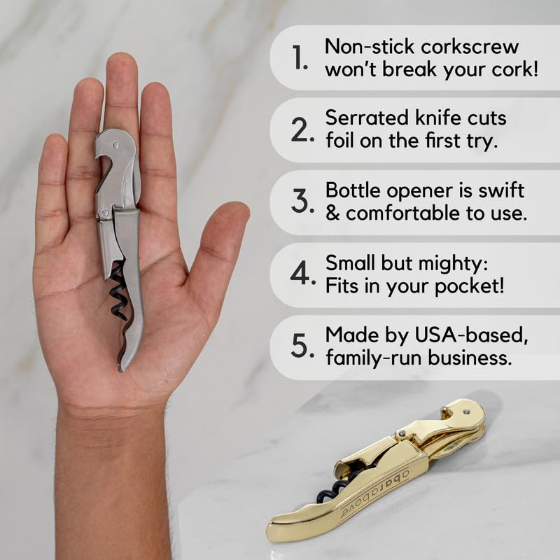 A Bar Above Manual Wine Bottle Opener β Corkscrew Wine Key for Servers, Waiters & Home Bartenders with Foil Cutter & Bottle Cap Remover β Beer & Wine Tool Accessories (Black, Single Pack)