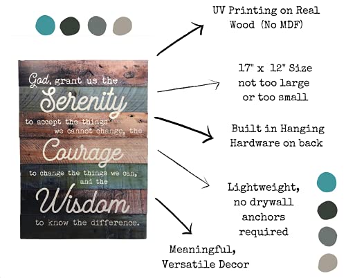 Rustic Serenity Prayer Wall Decor - Real Wood Serenity Prayer Sign - 12"x17" - Charming Farmhouse Serenity Sign Decor - Pallet Serenity Prayer Wall Art