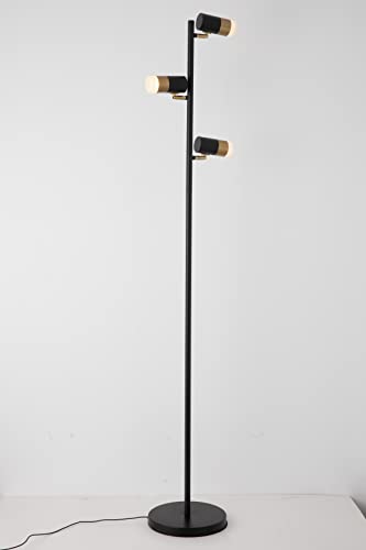 ADISUN LED Tree Floor Lamp for Living Room,Bedroom Black Standing Floor Lamp for Office,Bedroom,Dimmable Tall Lamp for Reading with 3 Adjustable Heads,Remote Control
