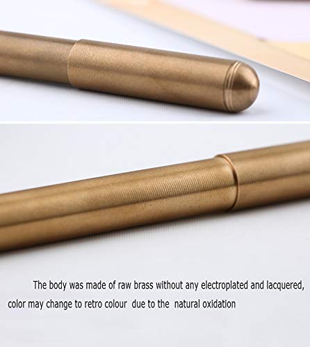 Lanxivi Brass Fountain Pen EF Bent Nib 0.7mm,Travel Pocket Fude Pen, Unique Style Bullet Shape with Metal Box