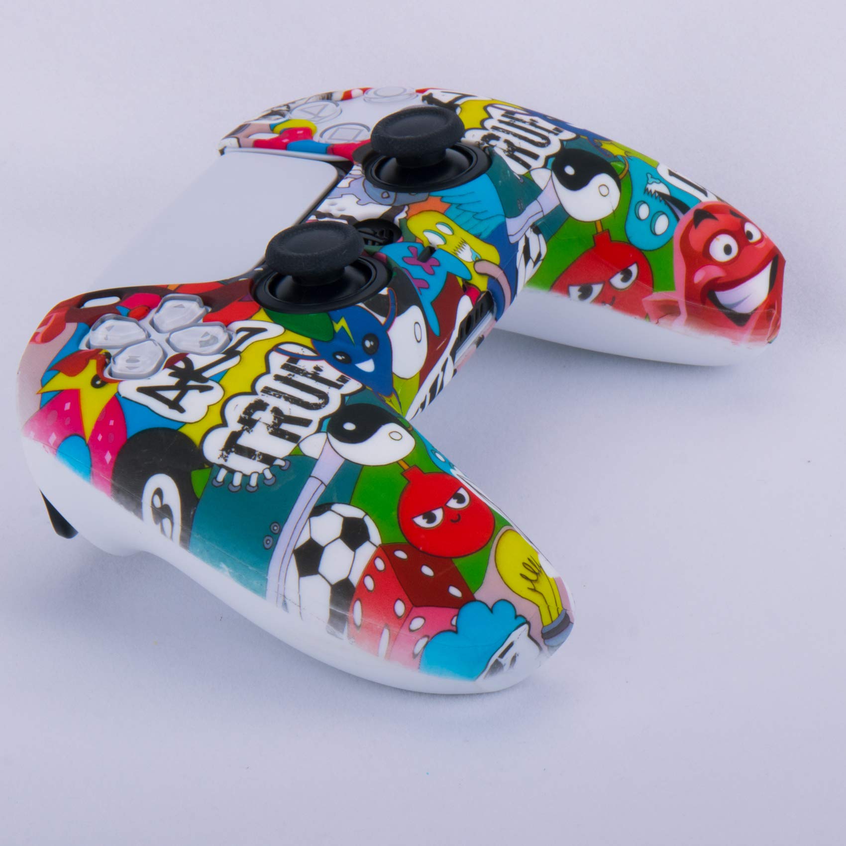 9CDeer 1 Piece of Silicone Transfer Print Protective Thick Cover Skin + 6 Thumb Grips for Playstation 5 / PS5 Controller Grimasse
