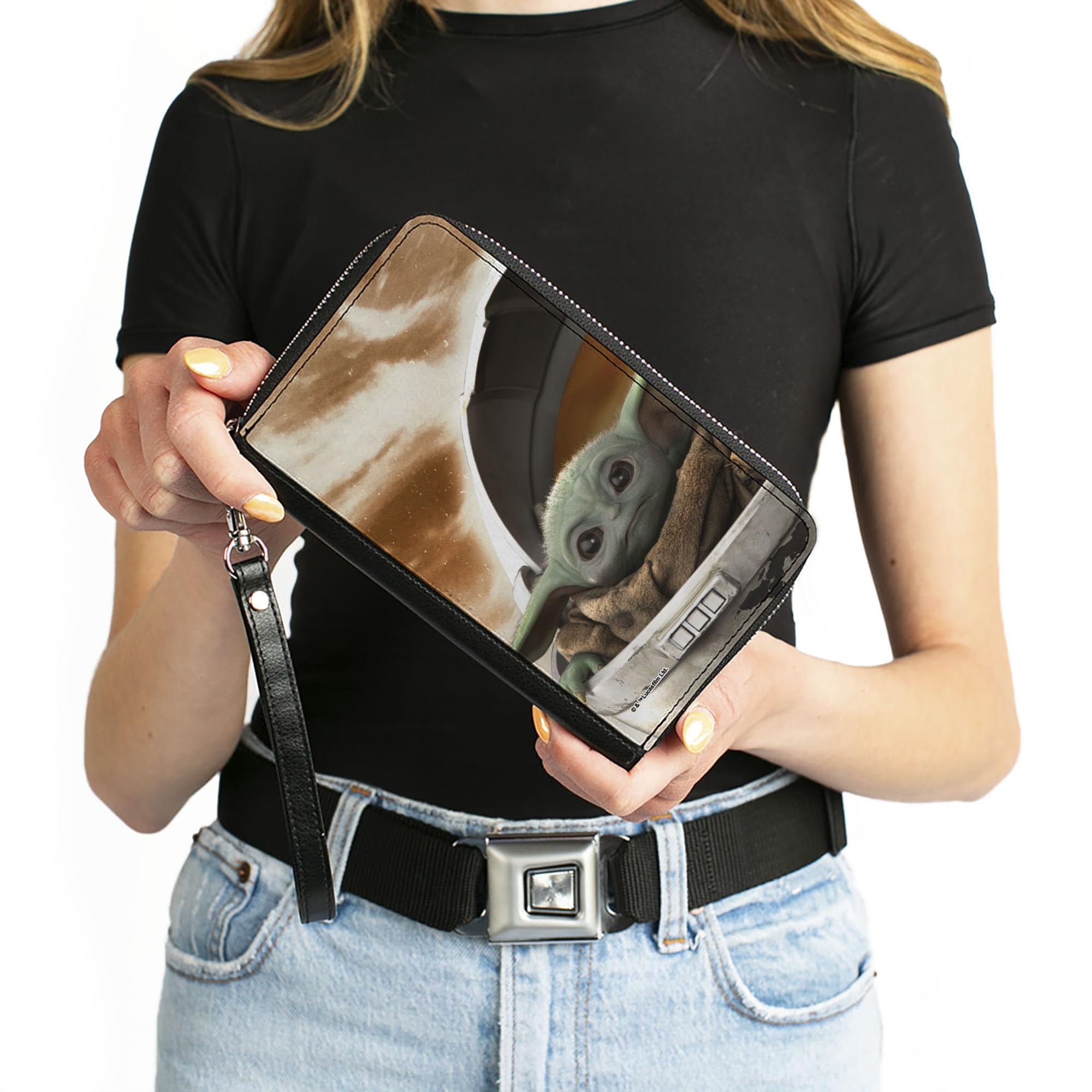 Buckle-Down Women's PU Zip Around Wallet Rectangle-Star Wars The Child, 7.5"x4.5"