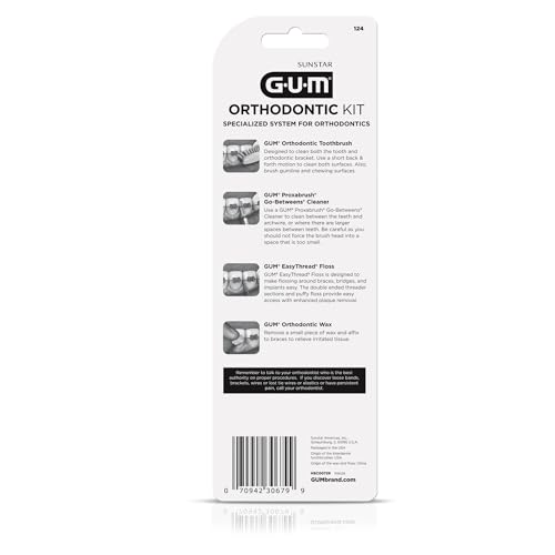 GUM Orthodontic Kit β Orthodontic Toothbrush, 3 Proxabrush Sizes and Shred-Resistant EasyThread Floss, and Mint Ortho Wax