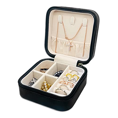 PHABULS Travel Jewelry Box, Lightweight and Easy to Carry Small Jewelry Box for Earrings Rings Necklace Bracelet, Travel Jewelry Case for Women Girls, Jewelry Travel Organizer for Gifts (Black)