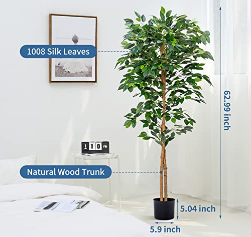 Aphighjoy Faux Plants Artificial Ficus Trees Eucalyptus Trees with Silk Leaves Fake Moss and Sturdy Nursery Pot, Fake Plants for Office Home Decor (5Ft - 1Pack, Upgraded Ficus Tree)