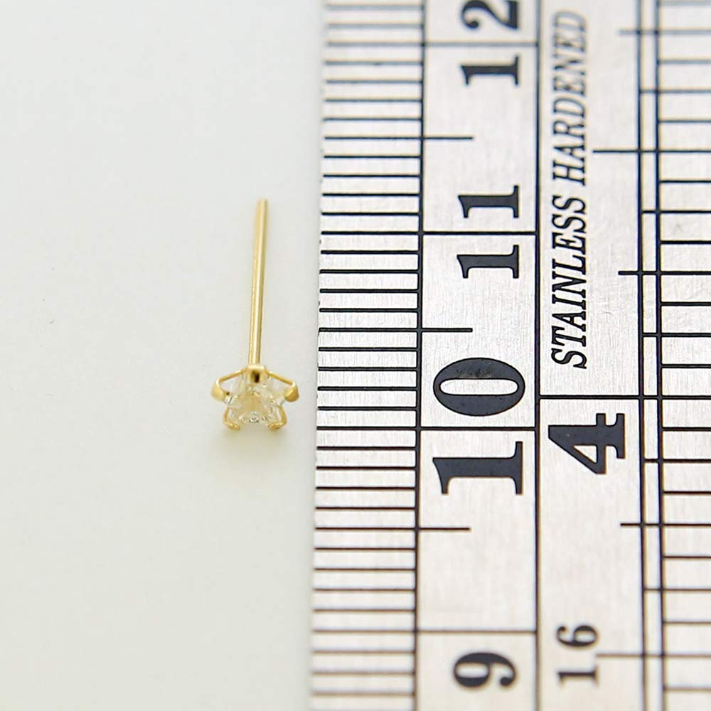 9K Solid Yellow Gold 3MM Star CZ Stone 22 Gauge Straight End Nose Stud Piercing Jewelry