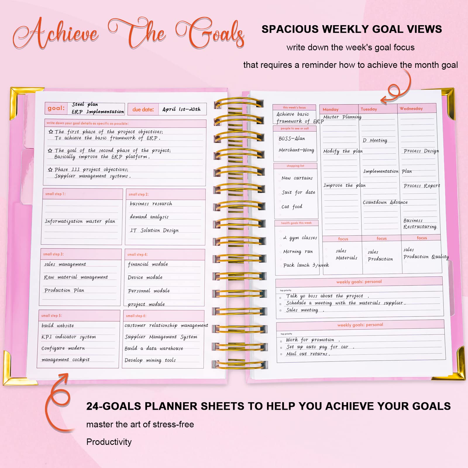 A5 Undated Daily Weekly Monthly Diary Journal Planner Agenda Notebook-Make Your Goals a Reality -Gratitude & Goals 6 Month Hardcover Spiral Bound Journal