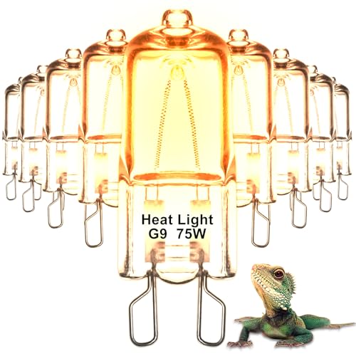 9 Pack Heat Lamp Bulbs for Reptile Dimmable G9 Mini Halogen Bulbs Warm White 75W Essential Heat Source for Bearded Dragon Gecko Turtle Lizard(9Pack)