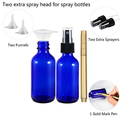 Ruckae Set of 24,1 oz Dropper Bottles with 2 Extra Fine Mist Sprayers, Funnel and Pen- 30ml Thick Cobalt Blue Glass Tincture Bottles with Eye Droppers - Leakproof Essential Oils Bottles