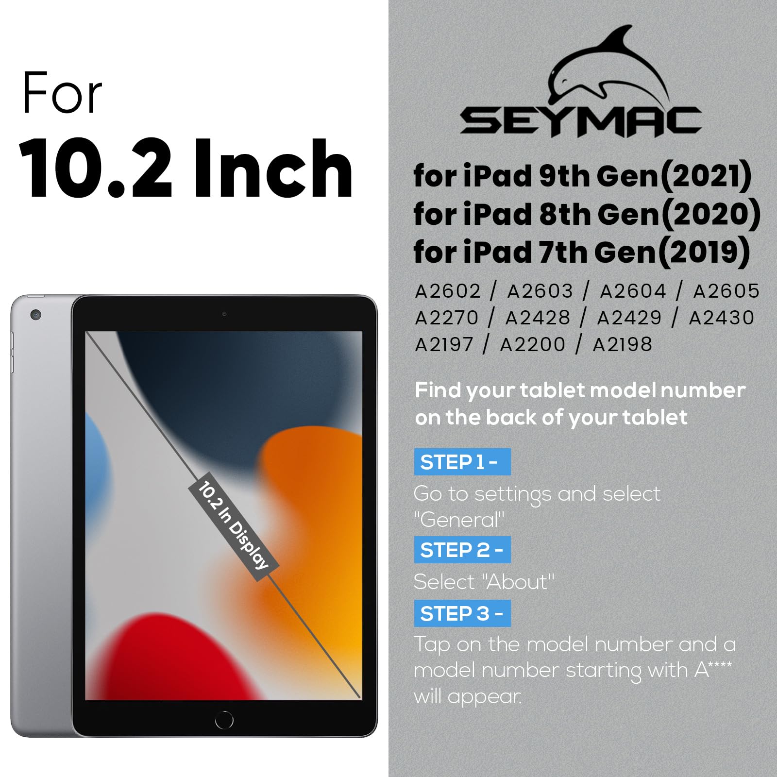 SEYMAC Case for iPad 9th/8th/7th Generation Case, iPad 10.2 Case, Sturdy Heavy Duty Shockproof Protection Folio Stand Case with Smart Cover Auto Sleep/Wake for iPad 10.2 Inch, Black