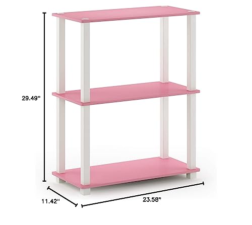 Furinno Turn-S-Tube 3-Tier Compact Multipurpose Shelf Display Rack with Square Tube, Pink/White