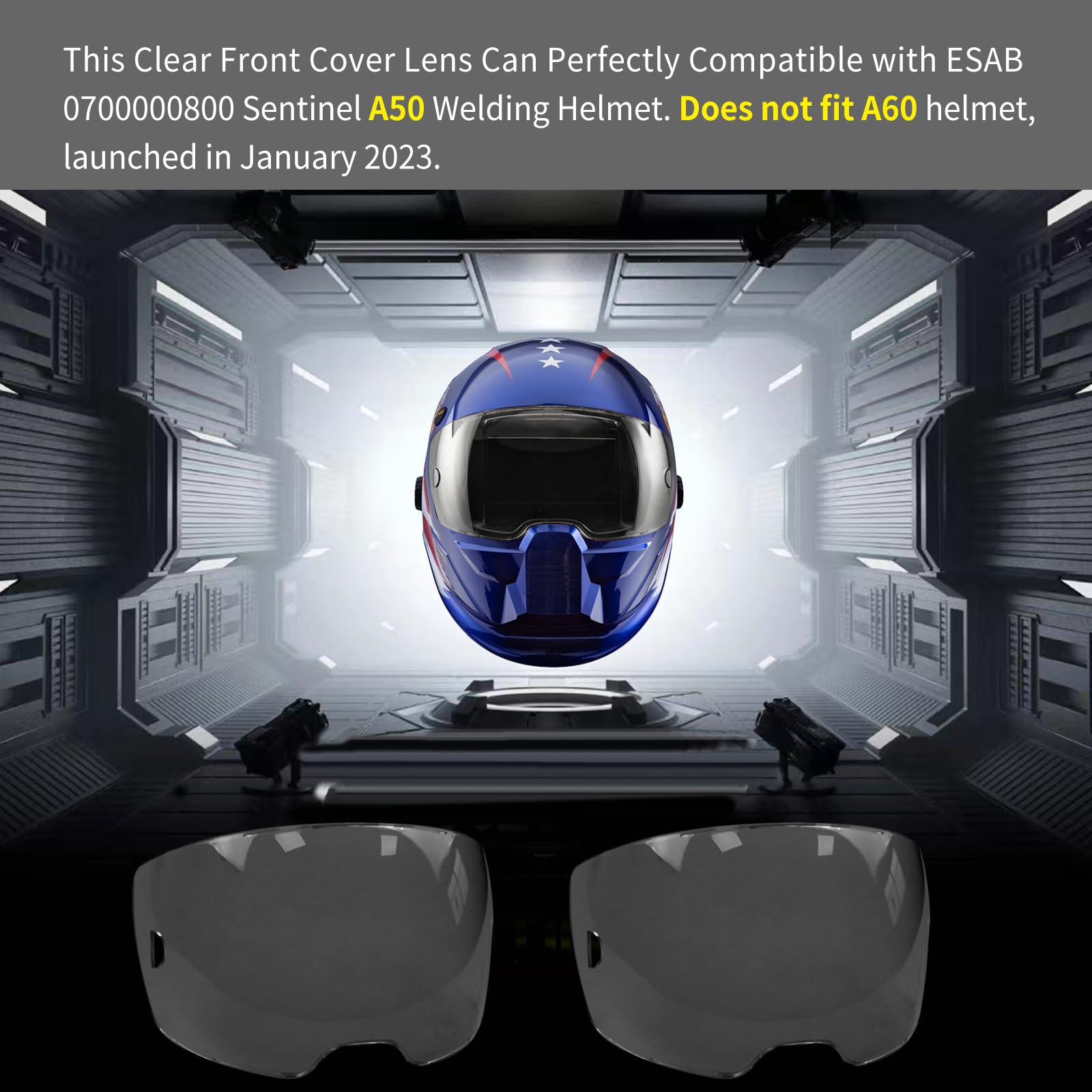 5 PACK 0700000802 Clear Front Cover Lens, Clear Polycarbonate Outside Cover Lens, 3.93" x 2.36" Viewing Lens, A50 Welding Helmet Cover Lens, Compatible with ESAB 0700000800 Sentinel A50 Welding Helmet