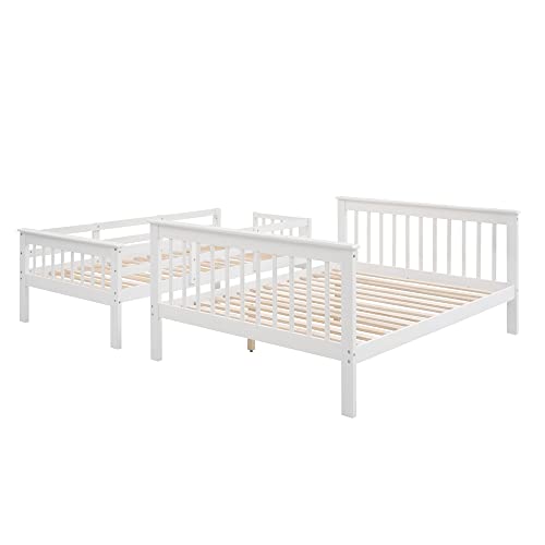 BIADNBZ Twin Over Full Bunk Bed with Stairs Storage and Safety Guardrails, Solid Wood Bunkbeds Frame for Kids Teens Adults Bedroom Dorm, White