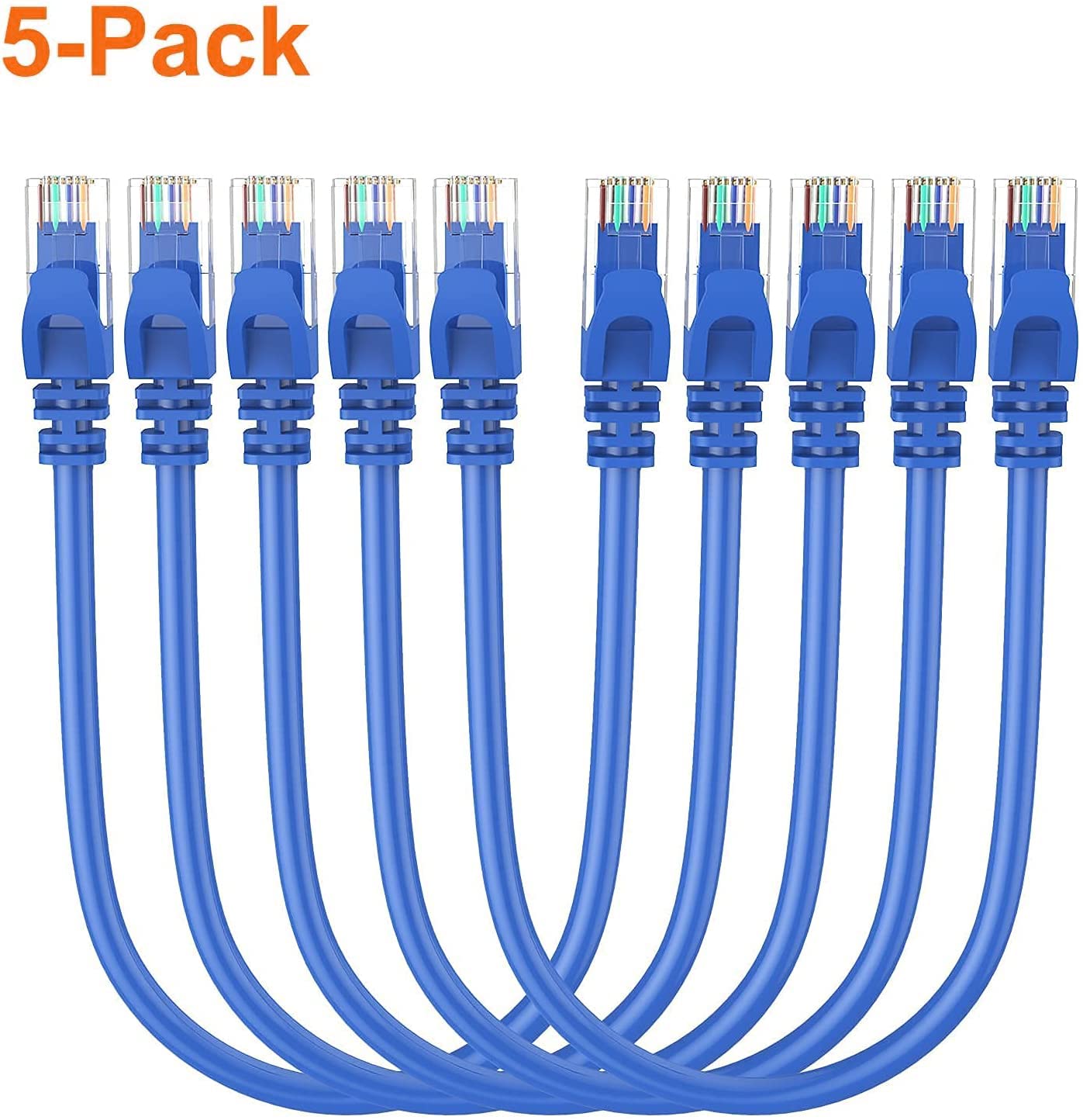 CableCreation Cat 6 Ethernet Cable 5 Pack 1ft, Internet Network Cords Patch LAN Cable, 23 AWG High Speed RJ45 Wire for Router, Modem, Computer, Short Ethernet Cable1 FT, Blue