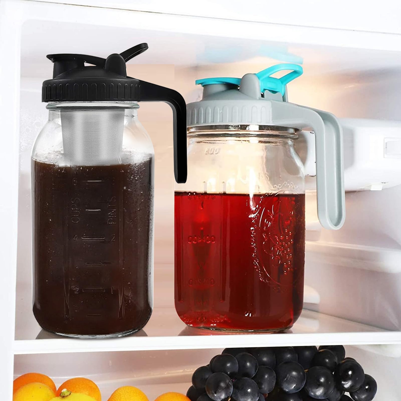 64oz Cold Brew Coffee Maker, Cold Brew Mason Jar Pitcher With Lid & Heavy-Duty Stainless Steel Filter & Brush for Iced Coffee, Tea, Juice