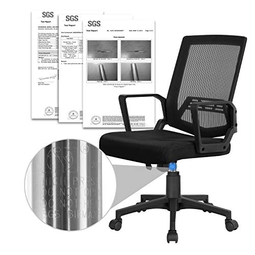 Yaheetech Office Desk Chair Mesh Computer Chair Rolling Executive Chair Mid Back Adjustable Desktop Chair with Lumbar Support Swivel Task Chair for Women Adults and Students, Black