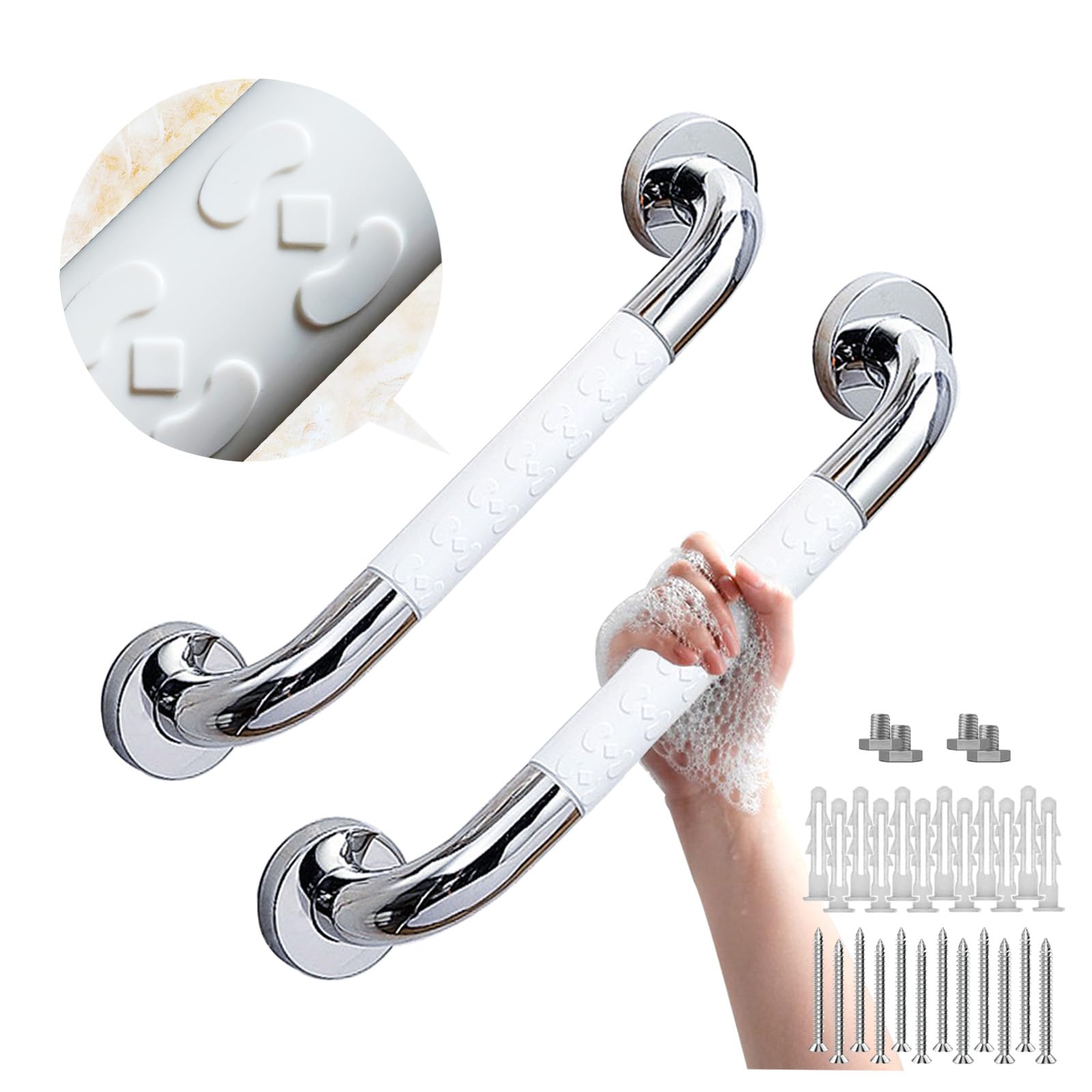 Shower Handle 2 Pack, WIENOLOA Grab Bars for Bathtubs and Showers, 12 inch Safety Bathroom Grip, Balance Assist for Handicap Elderly Seniors Pregnant Children Stainless Steel Hand Rail Shower Armrest