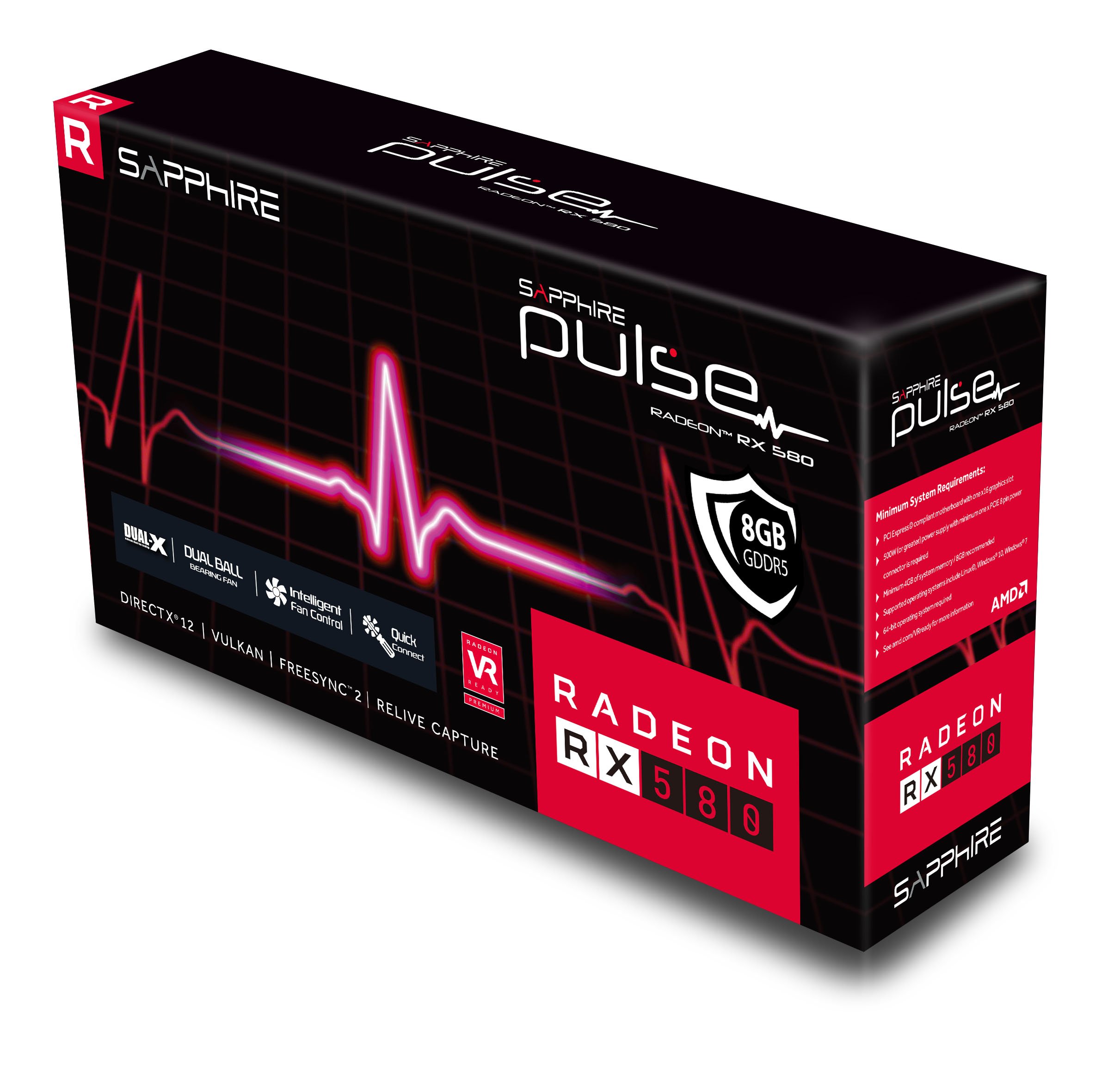 SAPPHIRE Radeon 11265-05-20G Pulse RX 580 8GB GDDR5 Dual HDMI/ DVI-D/ Dual DP OC with Backplate (UEFI) PCI-E Graphics Card Graphic Cards