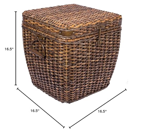 BIRDROCK HOME Rattan Peel Storage Cube with Removable Lid - Spacious Woven Organizer for Shelves - Natural Brown Decorative Cubby for Shoes, Books, Home Decor, and Office - Stylish 16.5 Inch Square