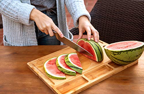 Large Organic Bamboo Cutting Board - Wooden Charcuterie Cheese Serving Platter For Kitchen - With Deep Drip Edge & Garnish Bowls - Boards Are BPA Free,16x12β - Unique Housewarming Gift Idea - Good&Co.