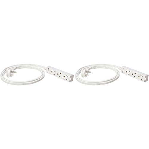 Amazon Basics Rectangular Indoor Extension Cord Power Strip - 6-Foot, 3-Prong ,Flat Plug, Grounded - 13 Amps, 1625 Watts, 125 VAC - 2-Pack, White