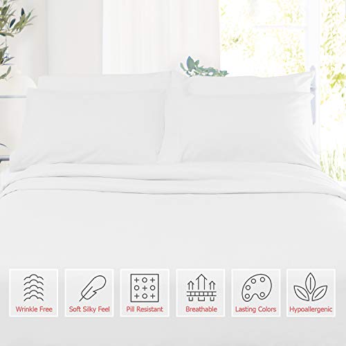 Setaluna Soft and Silky 4 Piece Bed Sheet Set – Easy Fit 12" to 18" Deep Pocket Fitted Sheet, Flat Sheet, Pillow Cases, Breathable & Cooling Comfy Sheets, Full Size, White