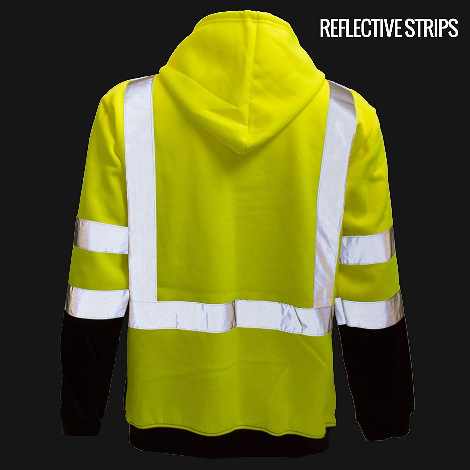 H9012 Men's ANSI Class 3 High Visibility Sweatshirt, Full Zip Hooded, Black Bottom (2XL)