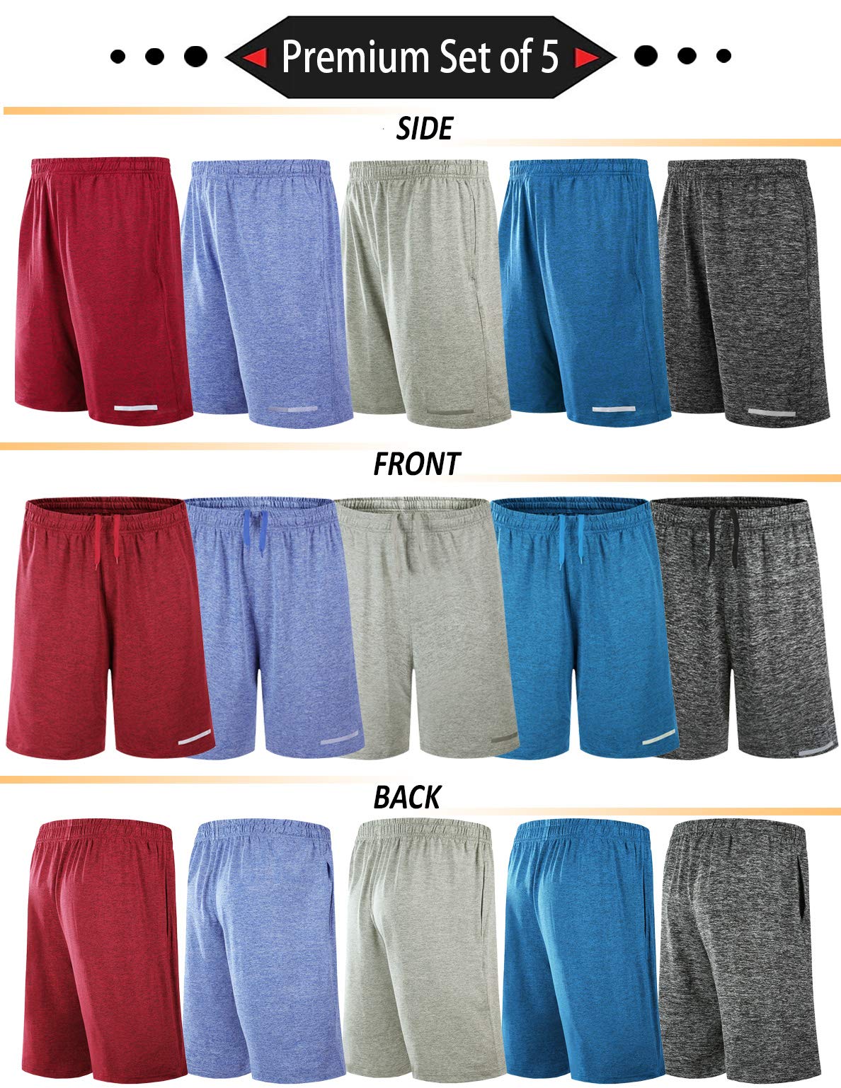 5 Pack Big Boys Youth Athletic Mesh Basketball Shorts with Pockets Quick Dry Activewear (Set 4, Large)