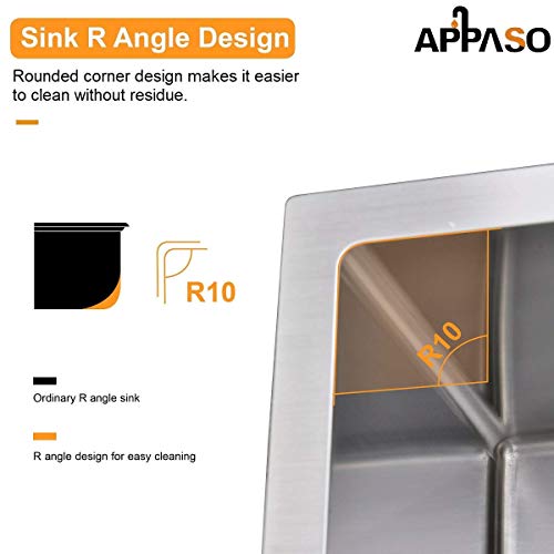 APPASO 30-Inch Single Bowl Kitchen Sink Undermount, 16-Gauge Stainless Steel 10-Inch Deep Commercial Handmade Kitchen Sink with Grid and Strainer, HS3018