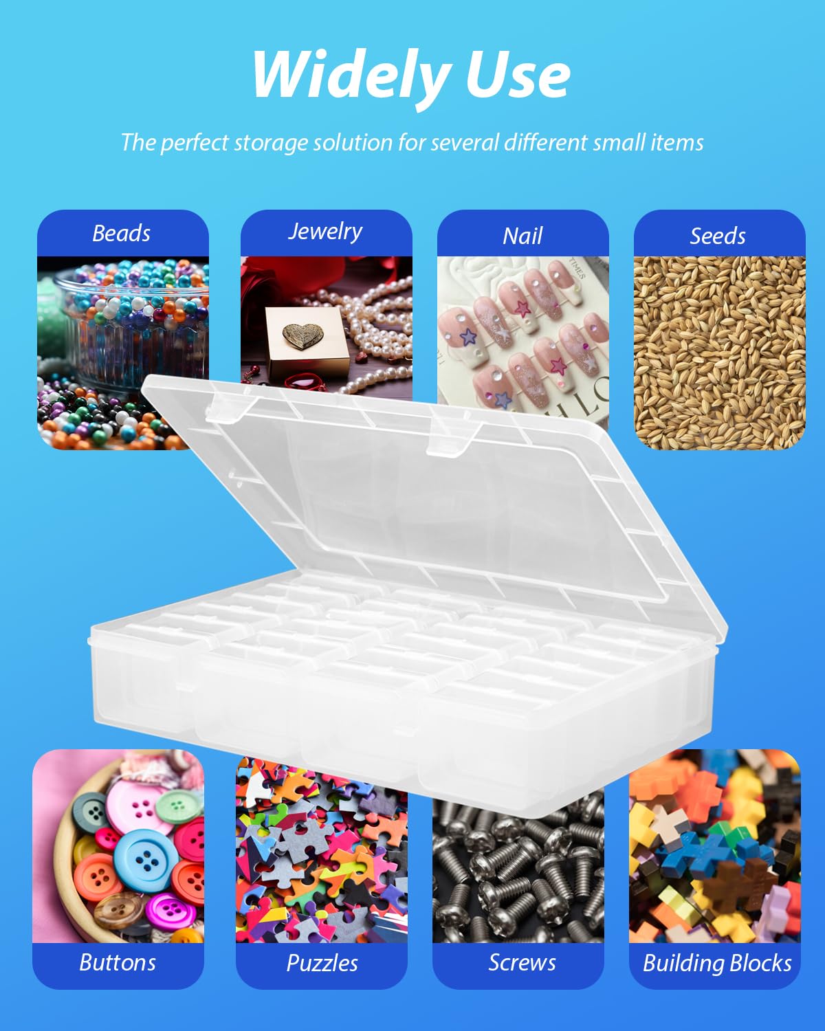 75Pcs Small Bead Organizer Box, Clear Rectangles Bead Storage Containers with Lids, Plastic Craft Storage Box Bead Cases, Mini Small Parts Organizer for Jewelry Nail Screws Seeds and Labels