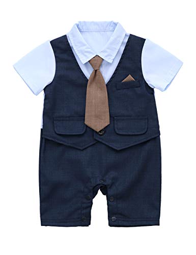 HeMarIsle Newborn Baby Boy Gentleman Suit Dressy Outfit Vest Tuxedo Onesie Romper (Dark Blue, 0-3 M)