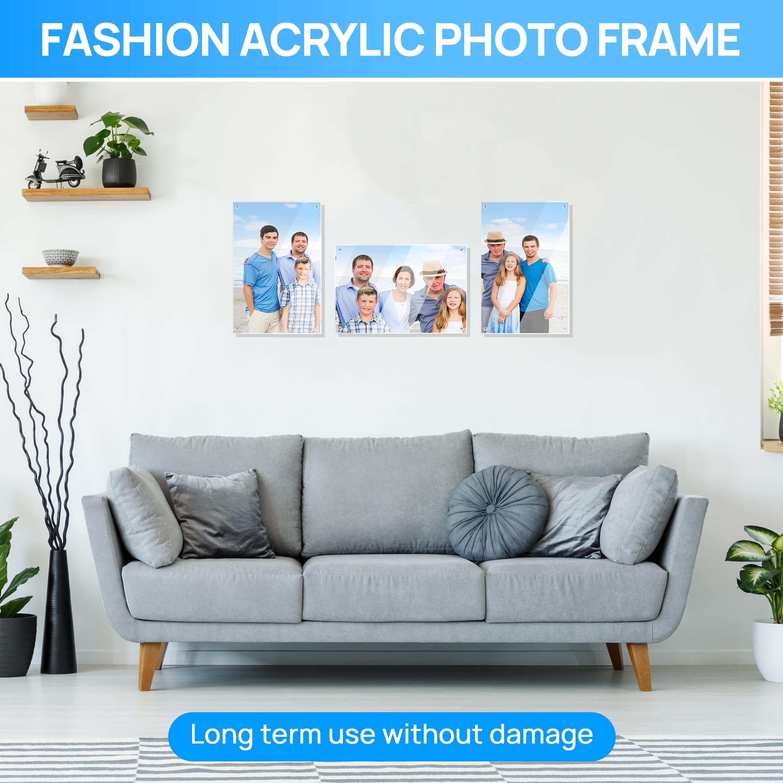 A & R 5 Packs 5 x 7 Acrylic Photo Frames, Magnetic Picture Frame, Double Sided Self Standing Clear Photo Frame 10 + 10 MM Thick Clear Acrylic Wall Mount